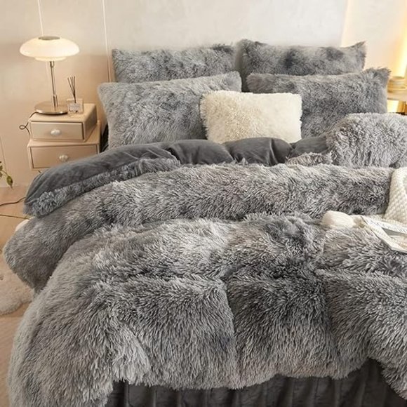 Bedding | Fluffy Comforter Cover Setfaux Fur Comforter Cover Set 3 ...